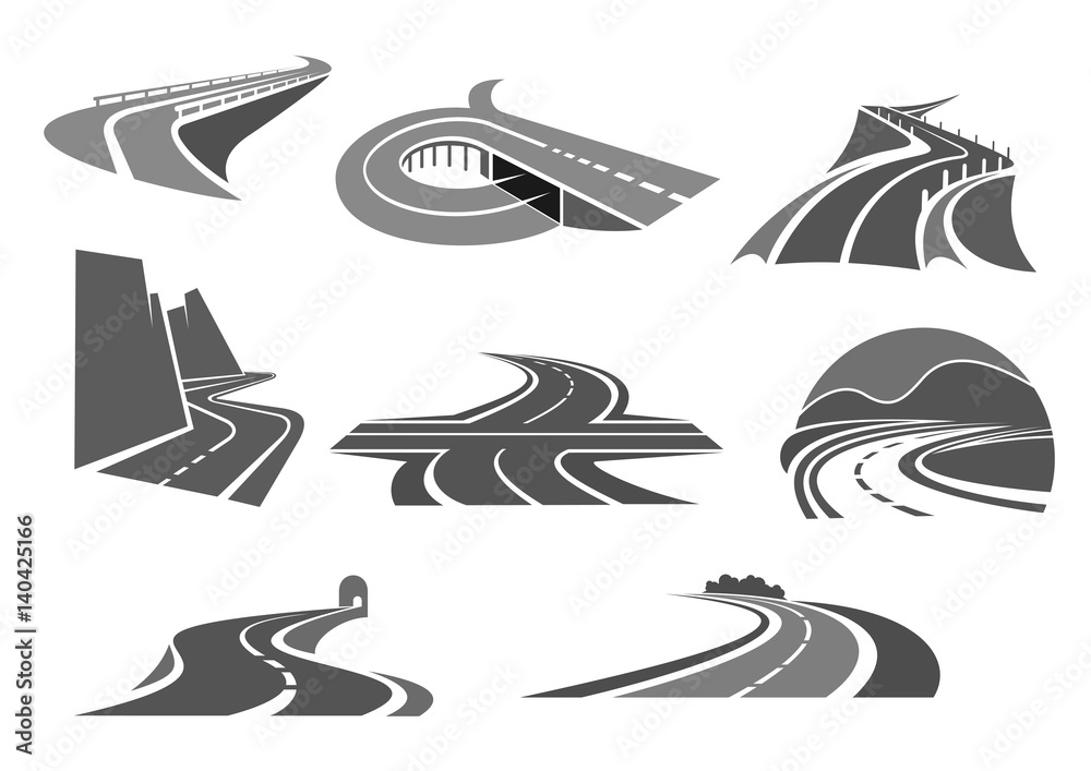 Poster Roads and highways isolated vector icons – Wall Art | UkPosters