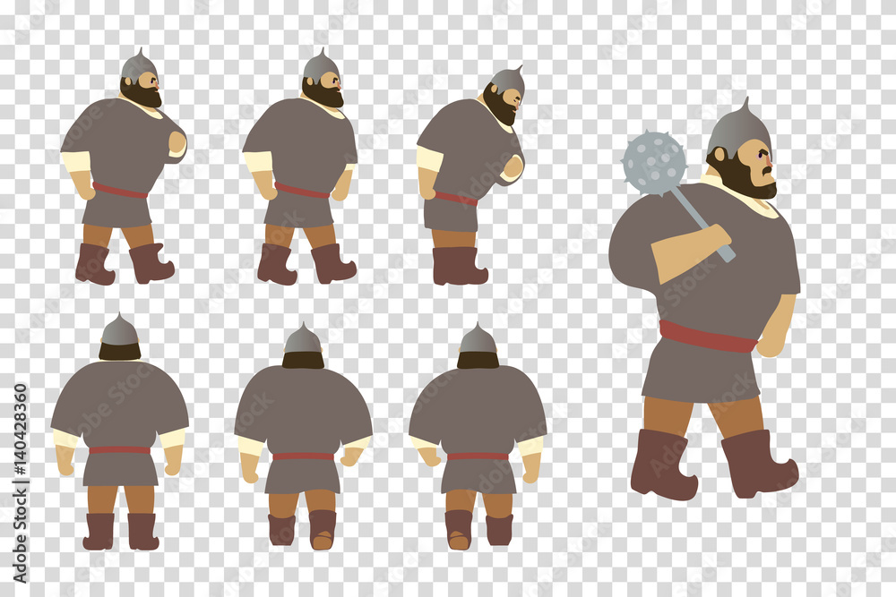 A set of cartoon characters Russian warriors. Fantastic heroes of old ...