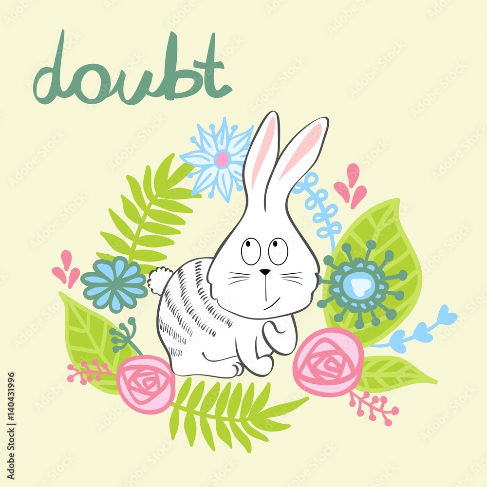 vector illustration of a cartoon bunny in doubt Stock Vector | Adobe Stock