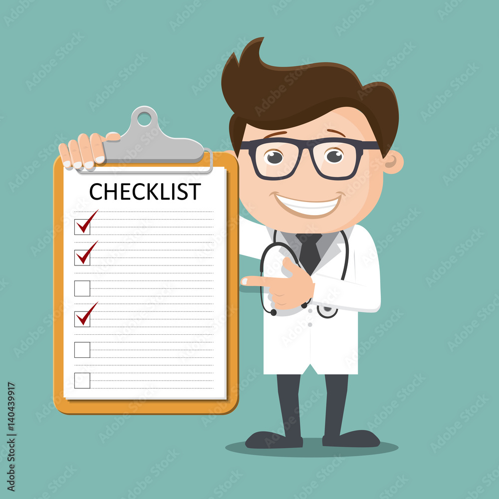 Doctor man holding checklist - vector illustration Stock Vector | Adobe ...
