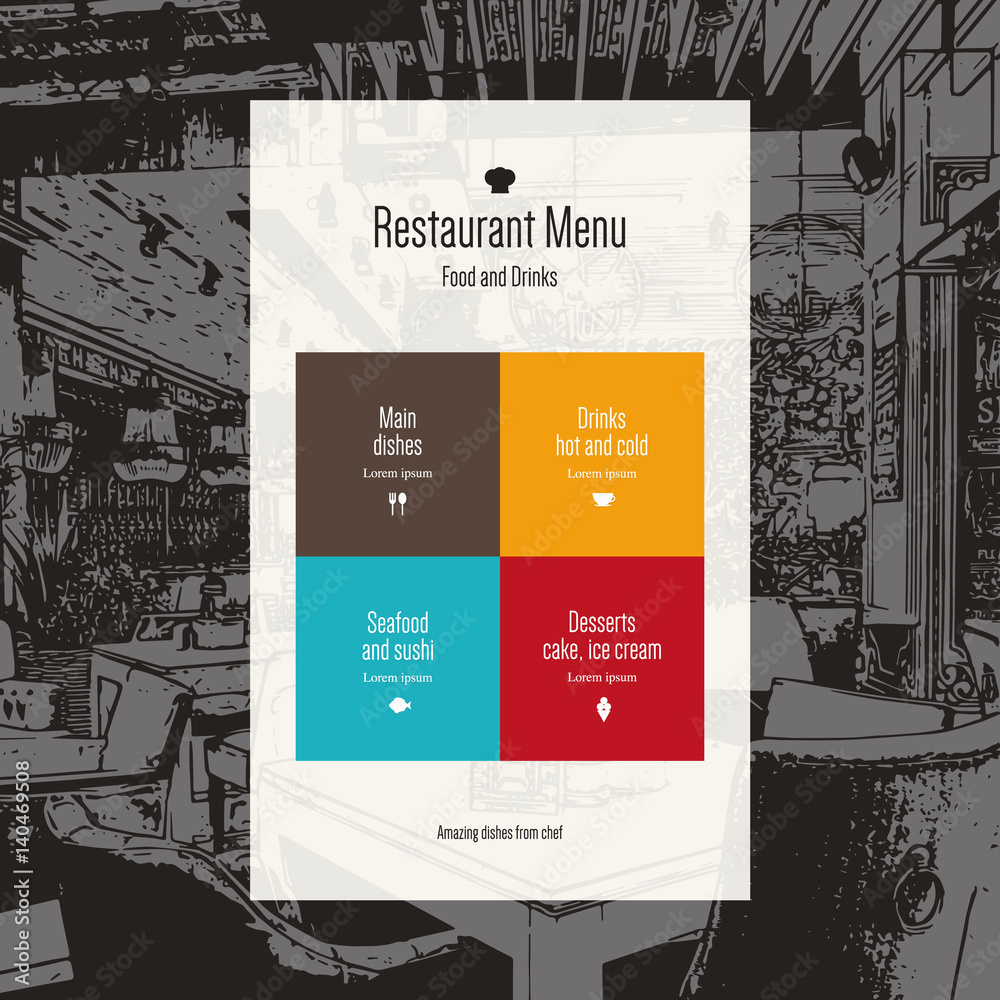 Restaurant menu design. Vector menu brochure template for cafe, coffee ...