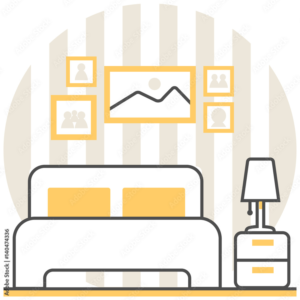 Bedroom - Infographic Icon Elements from Interior Design Set. Flat Thin ...