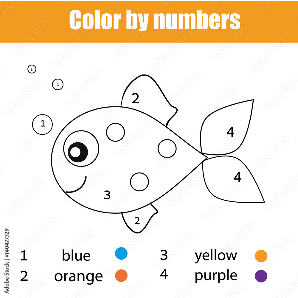 Coloring page with fish character. Color by numbers educational ...