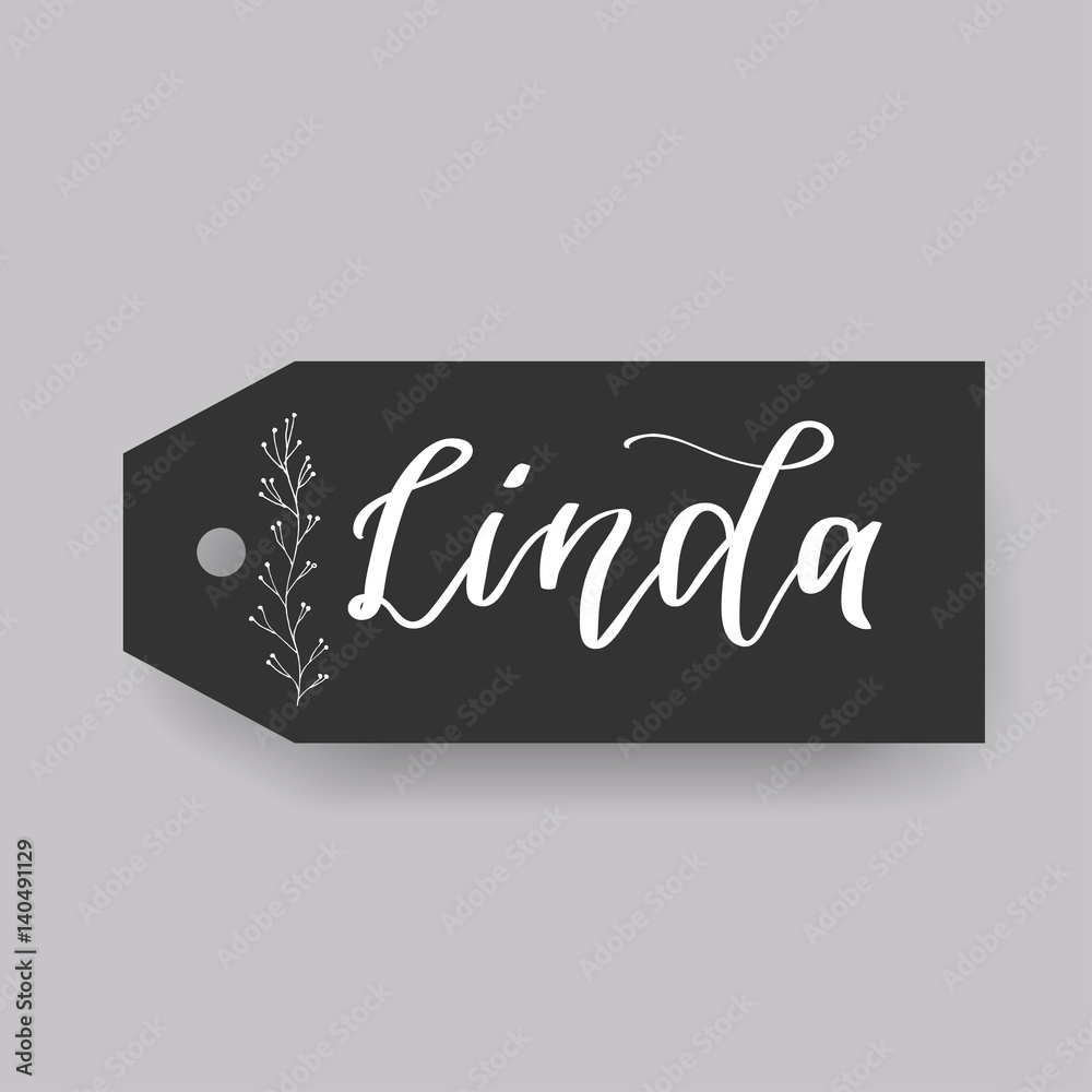Common female first name Linda on a tag. Hand drawn calligraphy ...