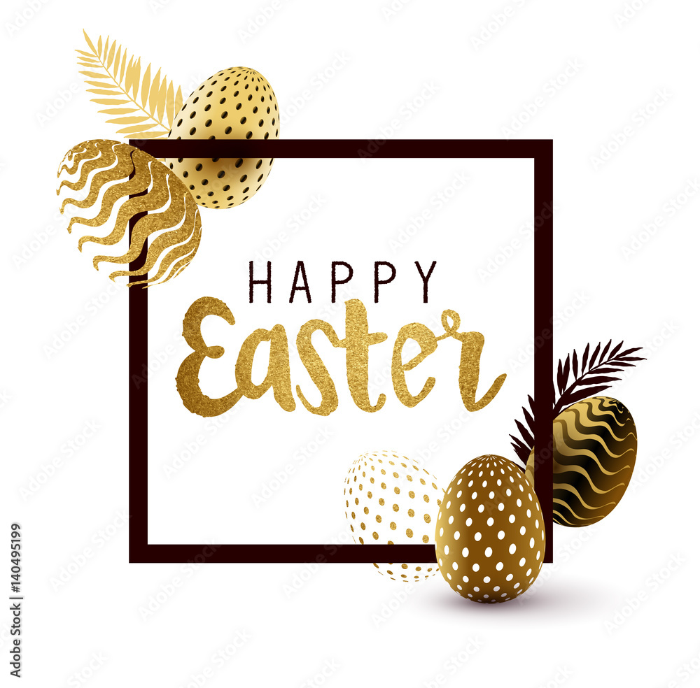 Easter Frame design with gold lettering and gold easter egg patterns ...