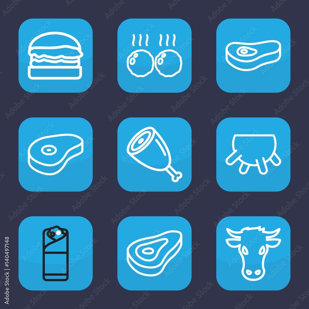 Set of 9 outline beef icons Stock Vector | Adobe Stock