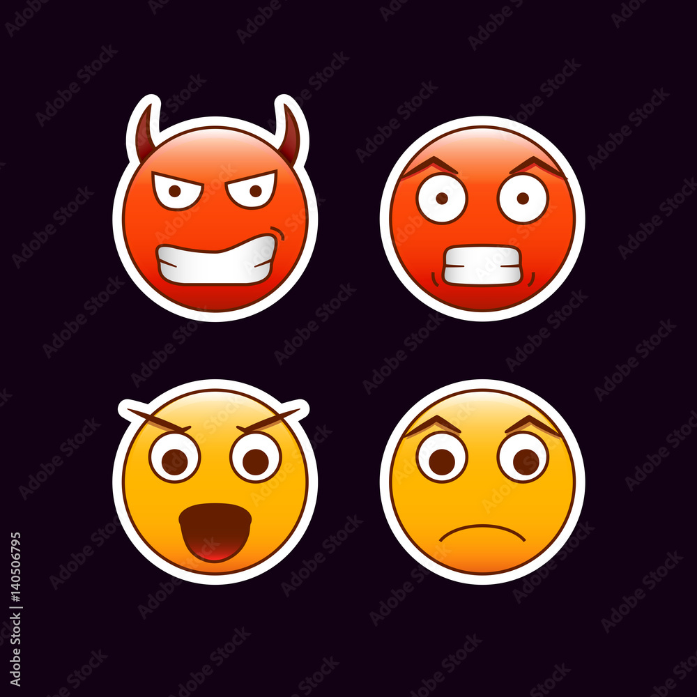 Set of angry emoticons. Evil, angry, disappointd, mad feelings ...