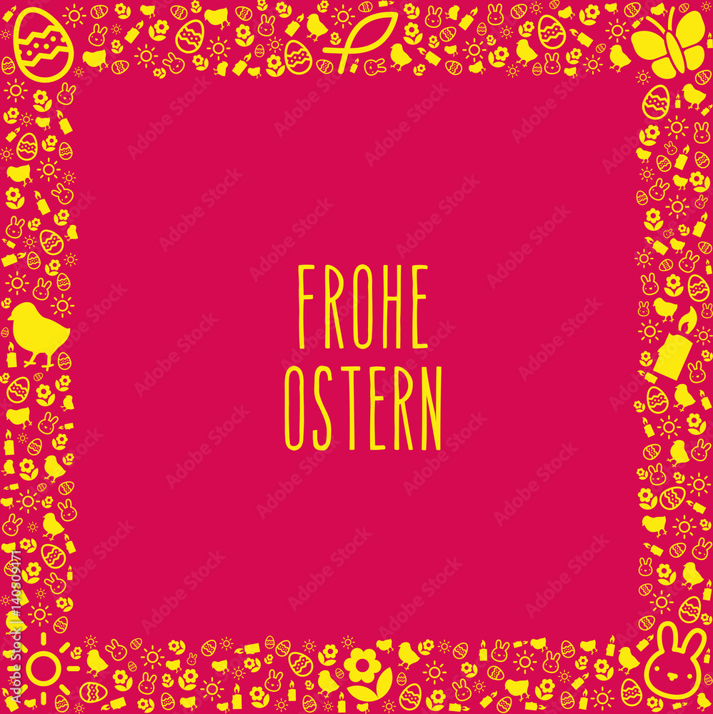 moderne Karte für Ostern - Grußkarte mit Ostermotiv mit Icons und Frohe ...