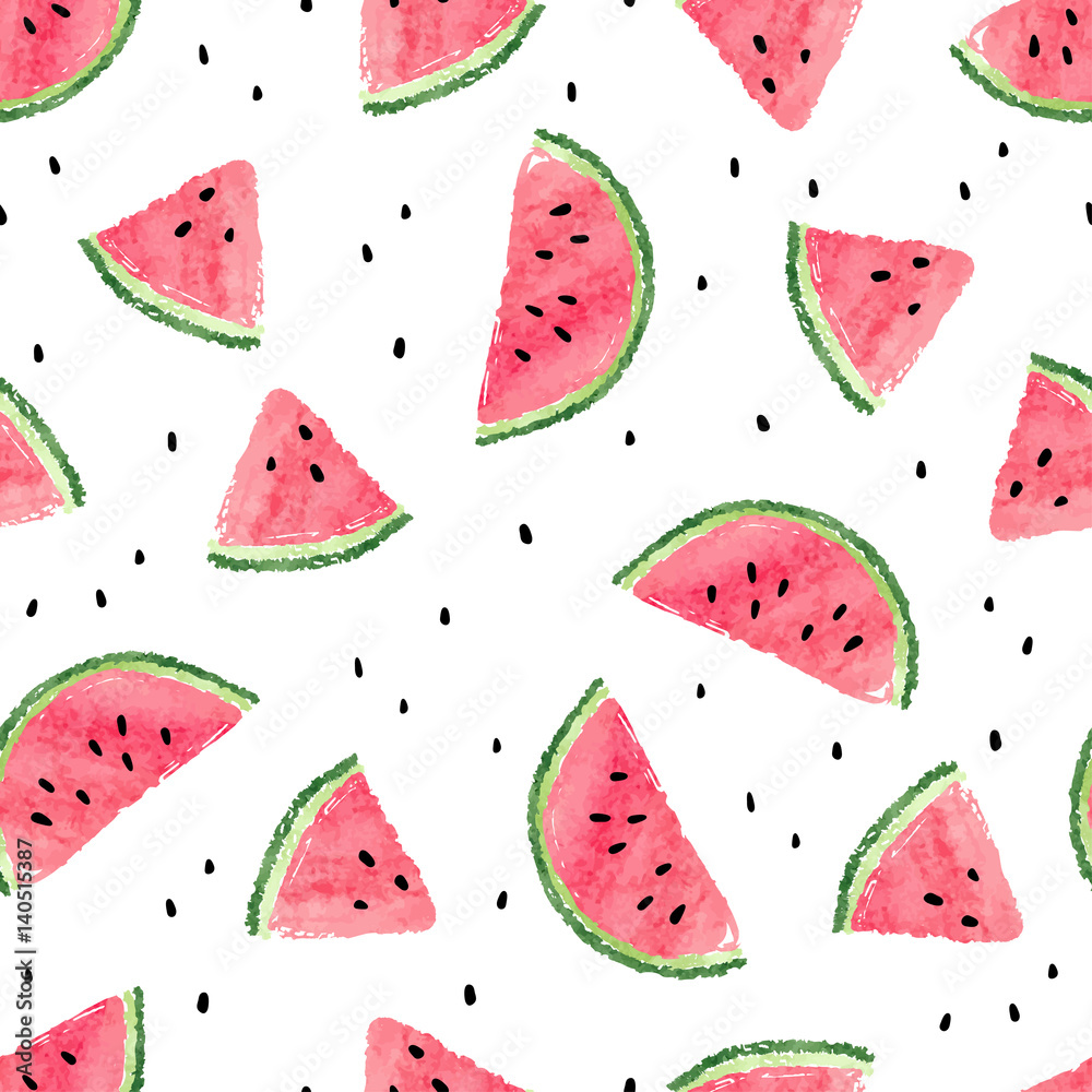 Seamless watermelons pattern. Vector background with watercolor ...