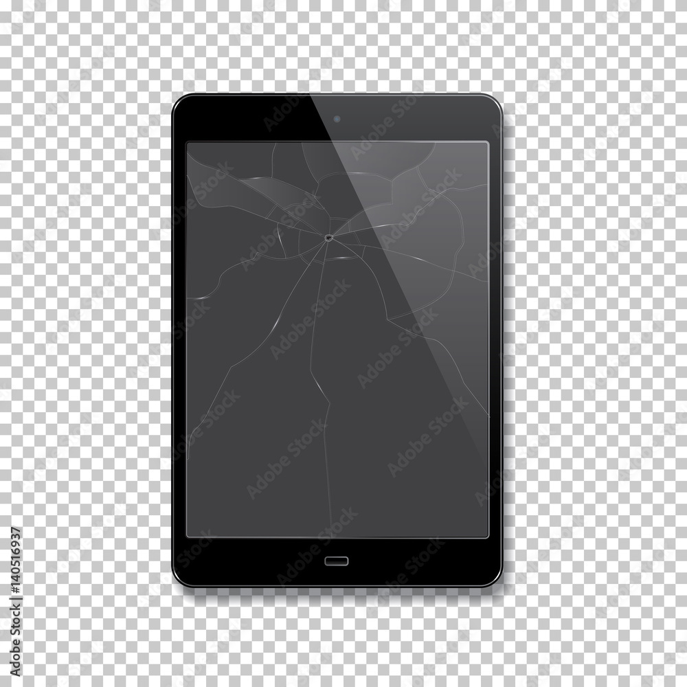 Vector realistic broken tablet isolated on transparent background ...