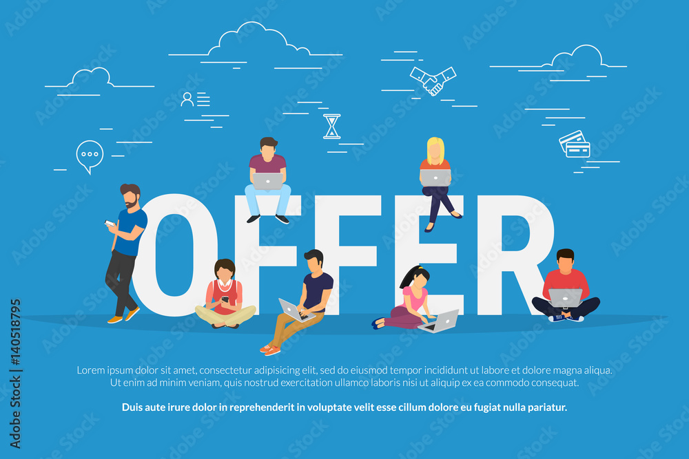Offer concept vector illustration of people receiving different types ...