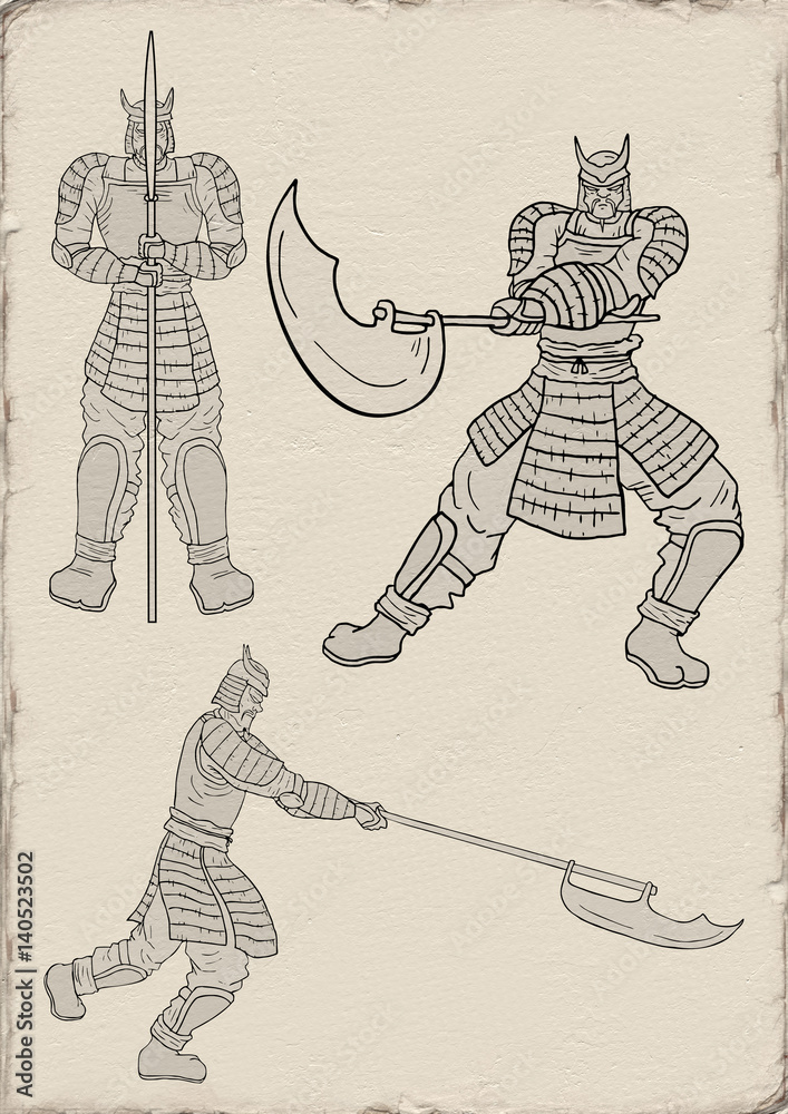 Warrior illustration in vintage paper Stock Illustration | Adobe Stock