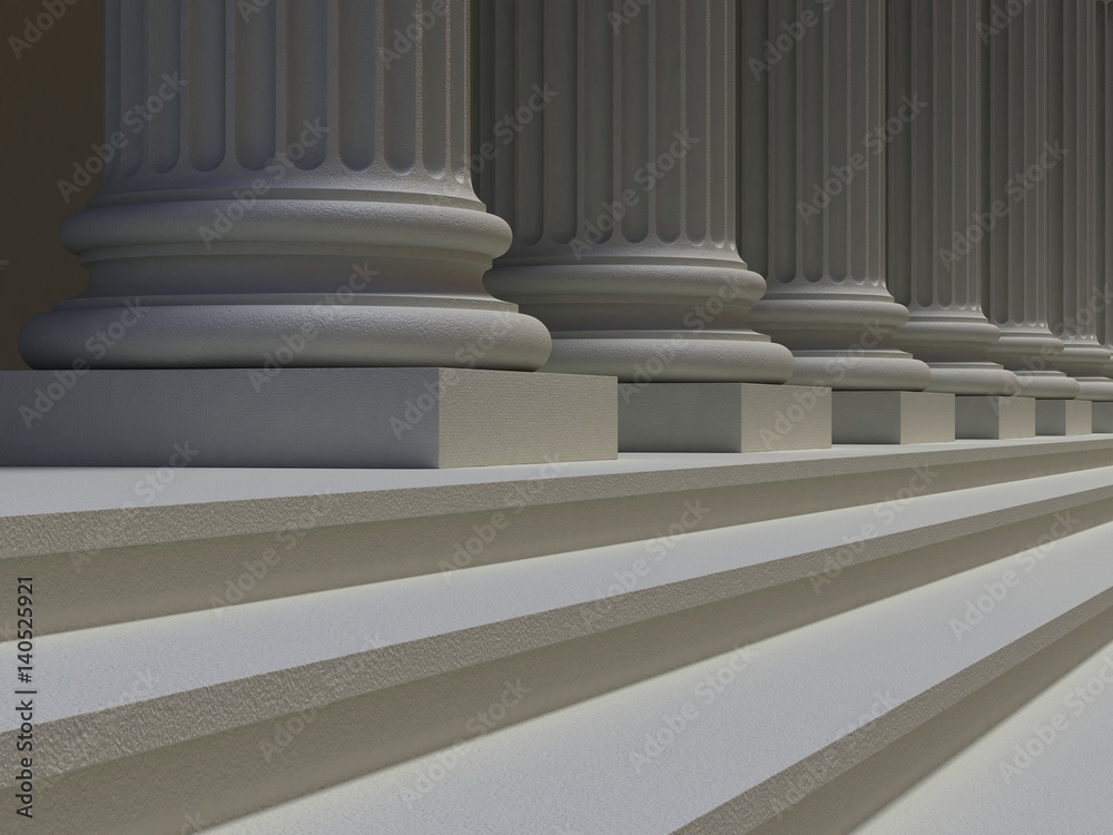 Row of Ionic columns and stair steps, architectural details of the ...