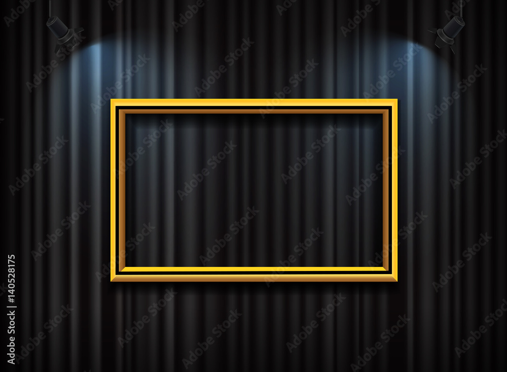 gold frame with spotlight on curtain background vector Stock Vector ...