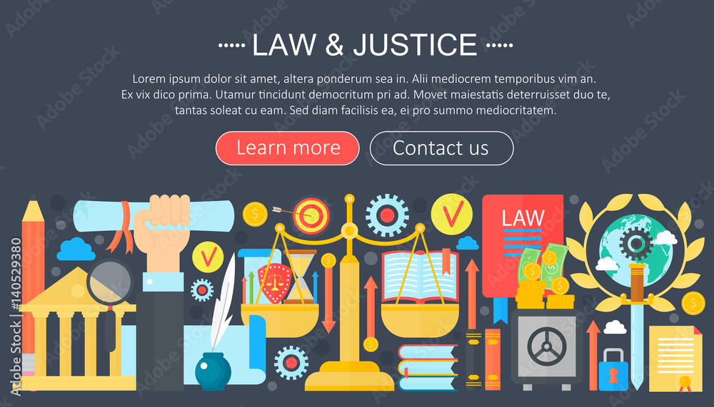 Law and justice design concept with justice icons infographics template ...