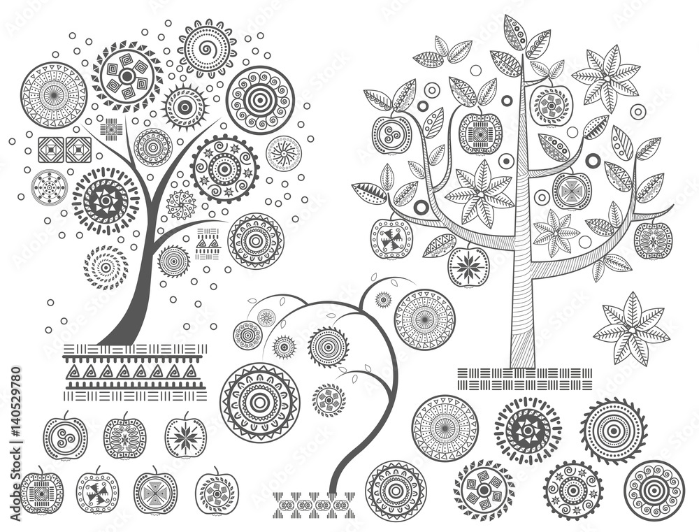 ornament treesThe leaves and ornamental circles on the tree vector ...