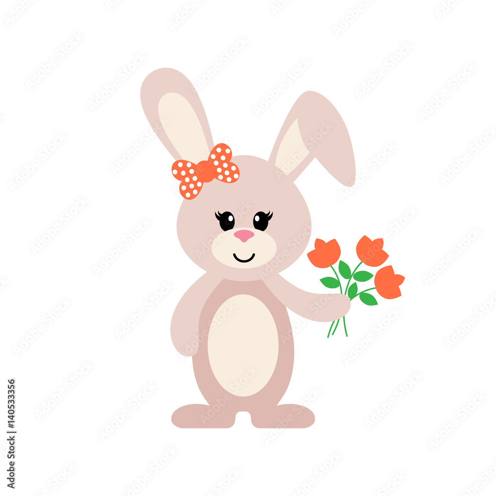 cartoon bunny girl with flowers Stock Vector | Adobe Stock