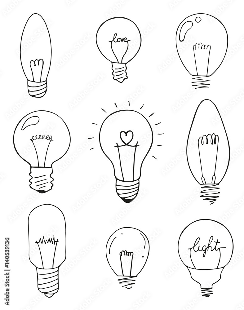 Light bulbs icon set. concept of big ideas inspiration, innovation ...