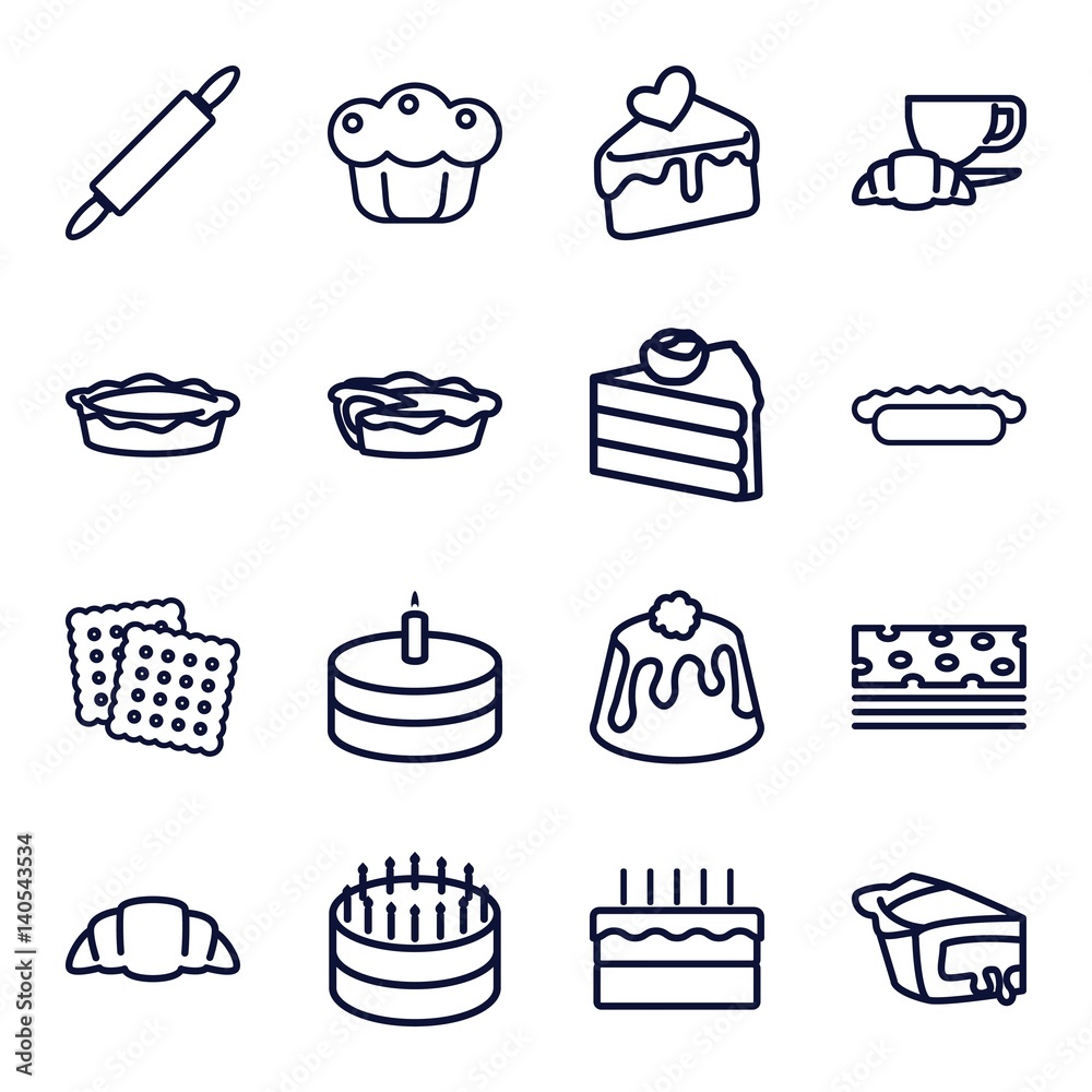 Set of 16 pastry outline icons Stock Vector | Adobe Stock