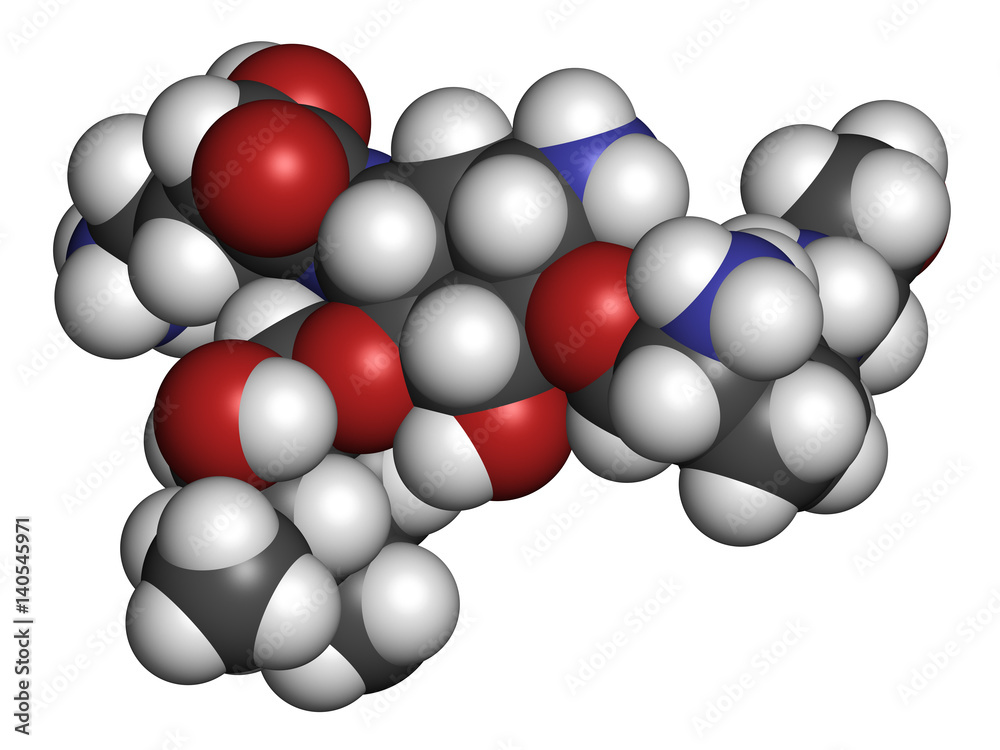 Plazomicin antibiotic drug molecule (aminoglycoside class). 3D ...