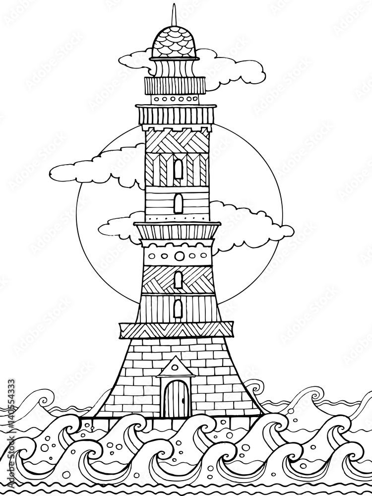 Lighthouse coloring book vector illustration Stock Vector | Adobe Stock