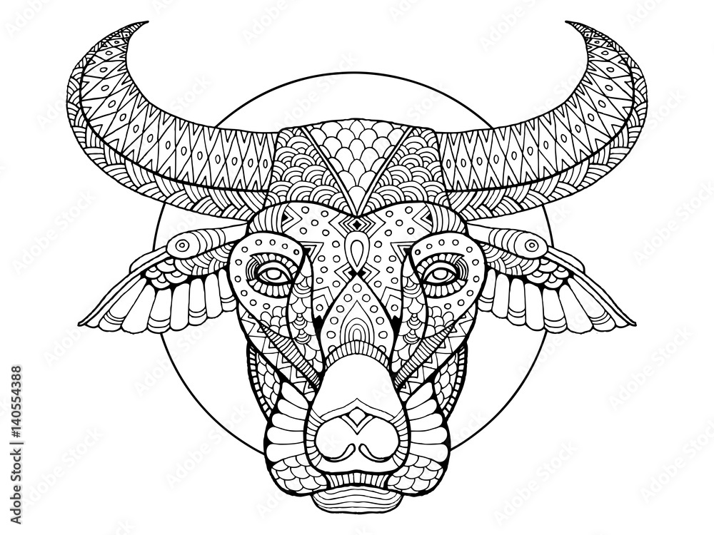 Buffalo head coloring book vector illustration Stock Vector | Adobe Stock