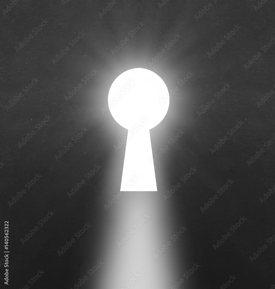 Key hole on black paper with light and shiny glow effect, template for ...