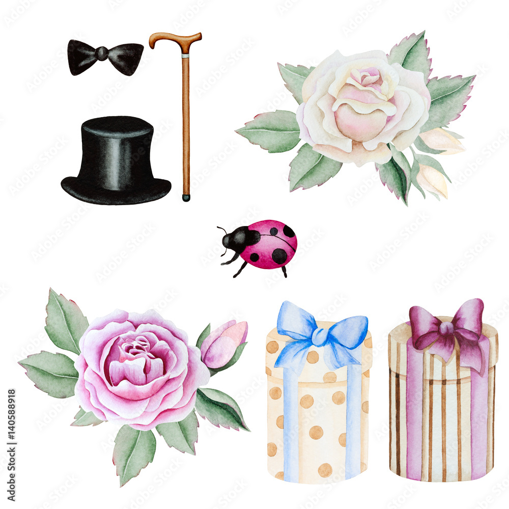 Watercolor clip art in vintage style Stock Illustration | Adobe Stock