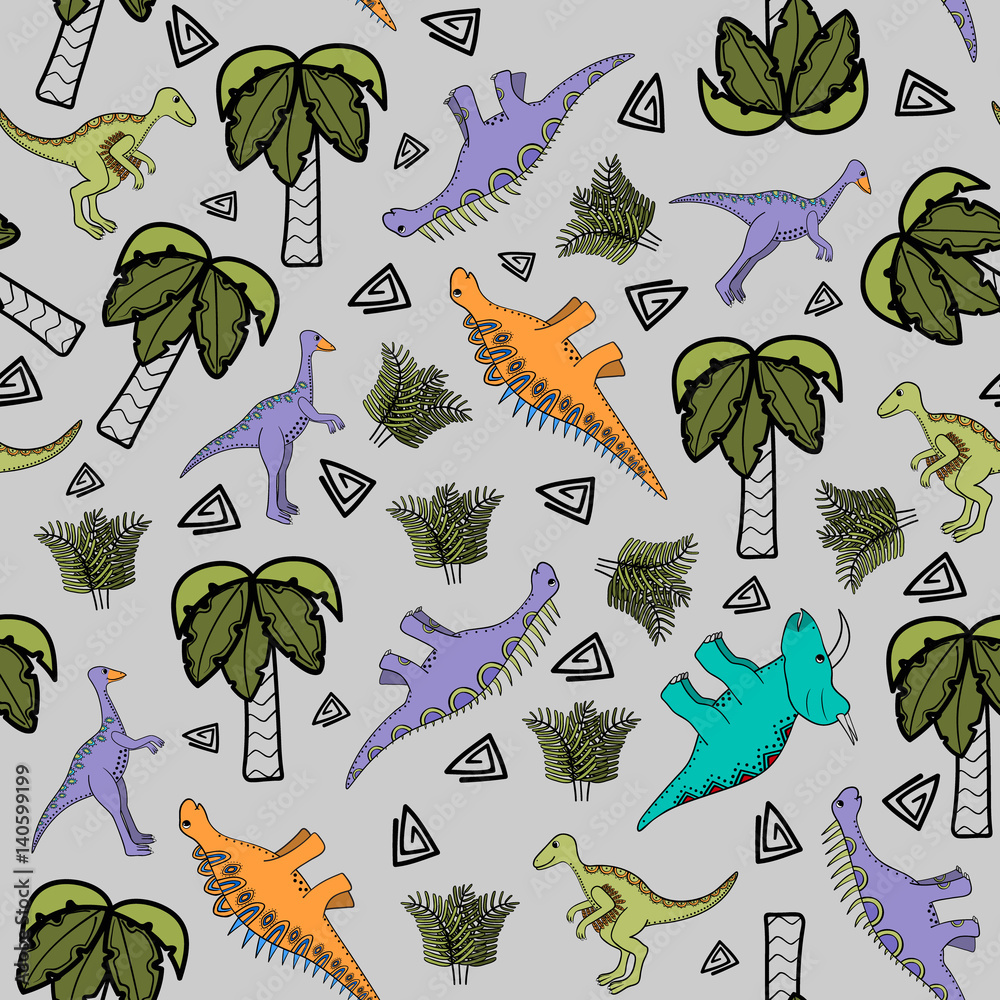 Seamless background for children with stylized dinosaurs Stock Vector ...