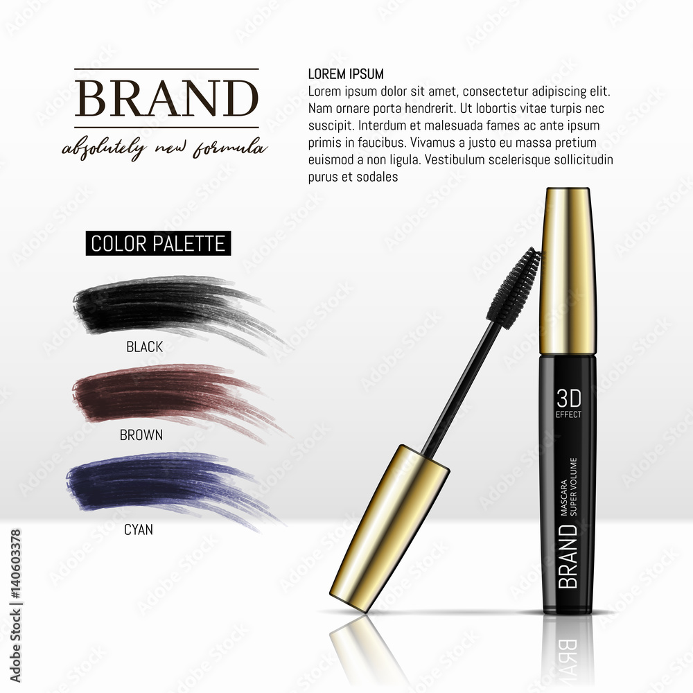 Luxury mascara ads, black and gold package with eyelash applicator ...