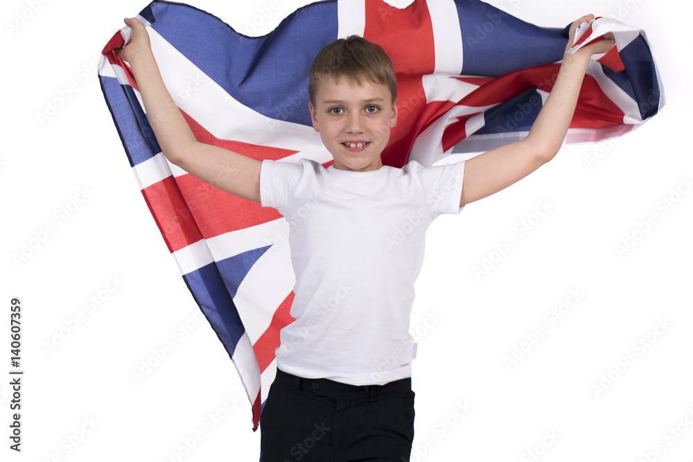 Handsome boy holding a British flag Stock Photo | Adobe Stock