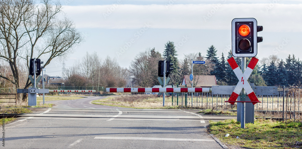 traffic light on railroad crossing Stock Photo | Adobe Stock