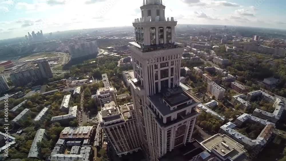 Aerial view of highest Moscow Building Triumph-Palace. Exterior of ...