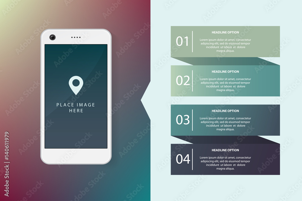 Smartphone realistic illustration with flat infographics elements ...
