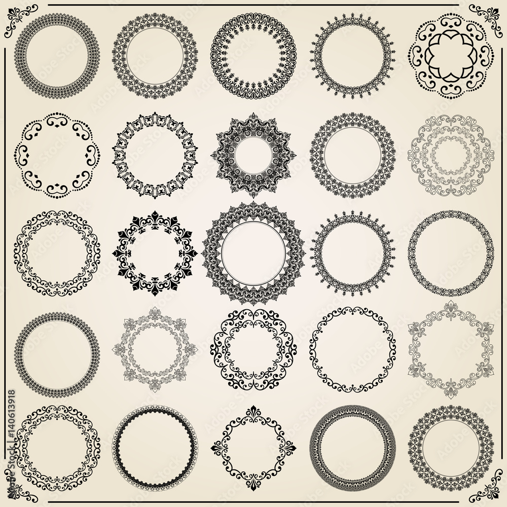 Vintage set of vector round elements. Different elements for decoration ...