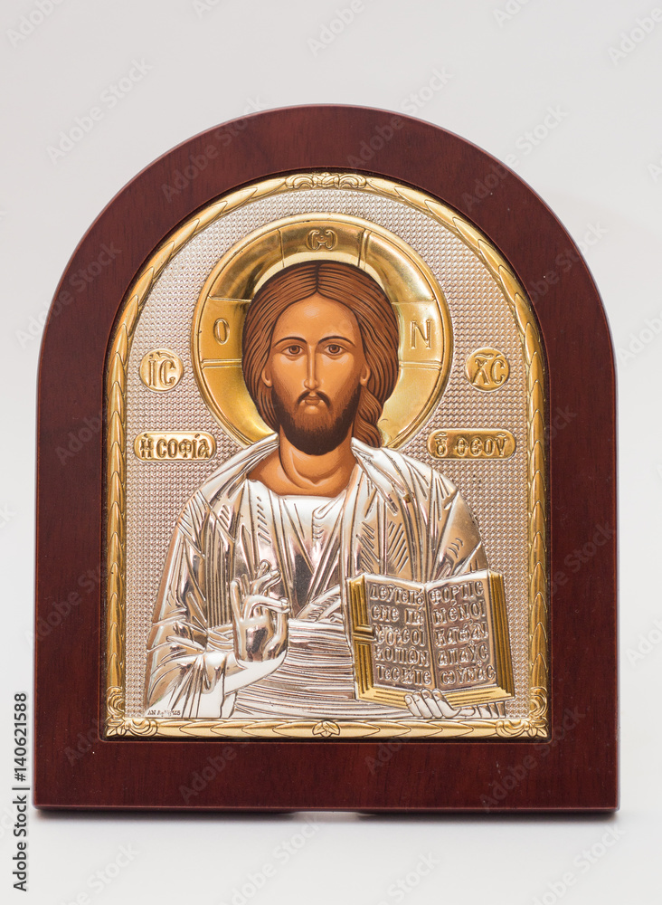 Church icon Silver icon of Jesus with gold inserts Stock Photo | Adobe ...