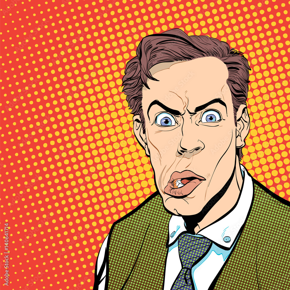 Portrait of scared man. Scared businessman. Surprised man. Pop art ...