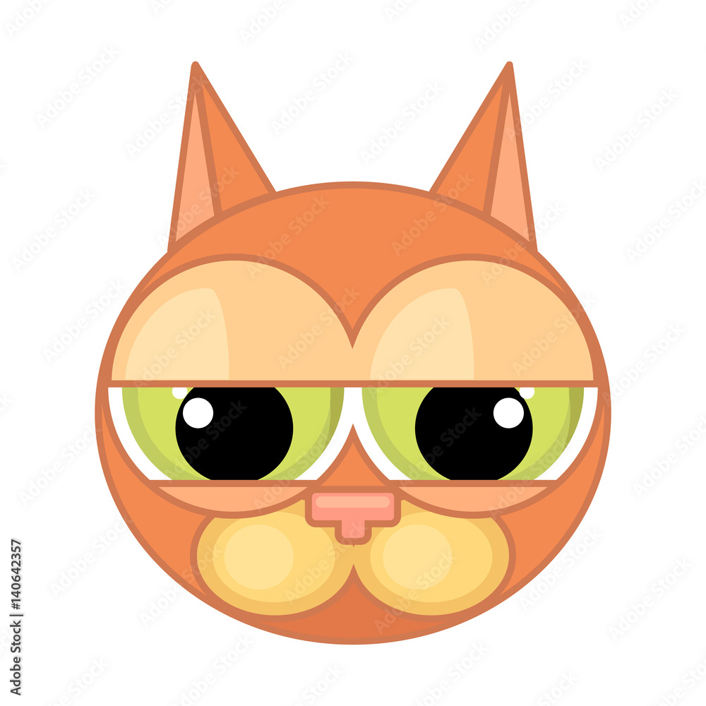 Cartoon cat's face icon with drooping eyes and contour isolated on ...