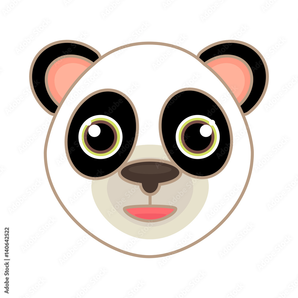 Cartoon panda face icon with smile and outline isolated on white ...