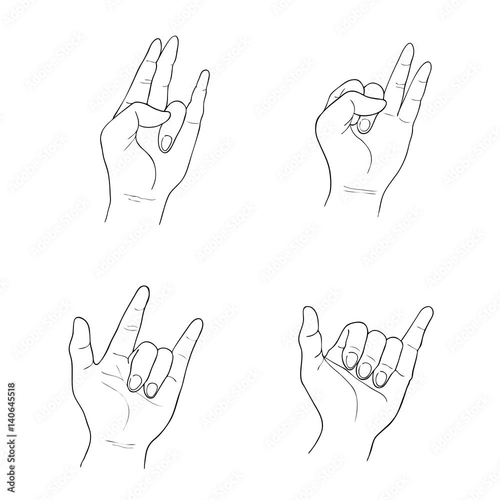 Set of Sketch Human Hand Gestures on White Background Stock Vector ...