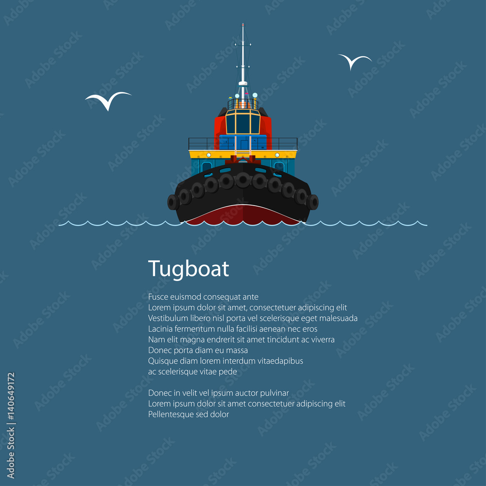 Front View of the Vessel Tugboat,Tow Boat and Text, Push Boat for to ...