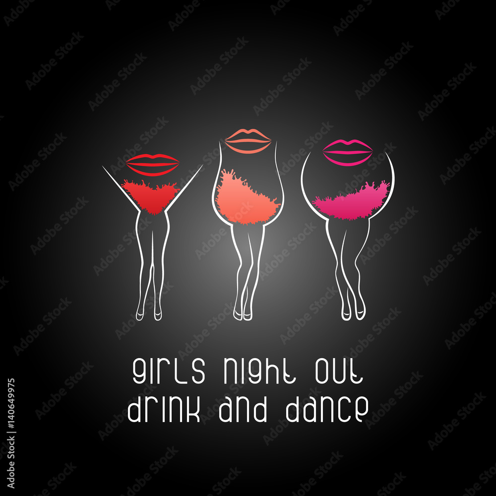 Girl Night Out poster with Cocktails. Design for women party invitation ...