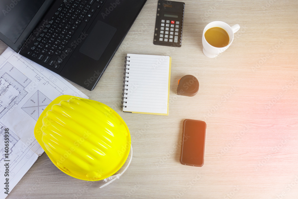 Image of engineering objects on workplace. Construction concept ...