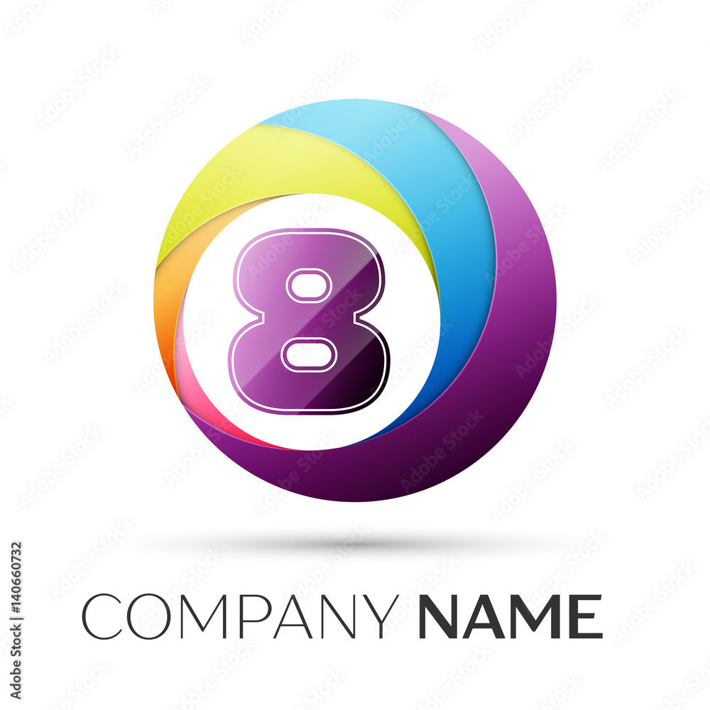 Number eight vector logo symbol in the colorful circle on grey ...