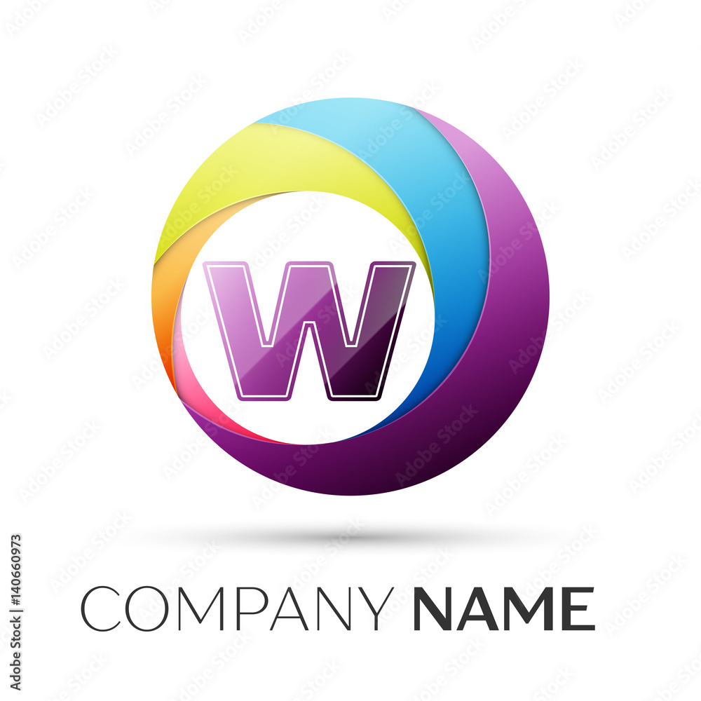 Letter W vector logo symbol in the colorful circle on grey background ...