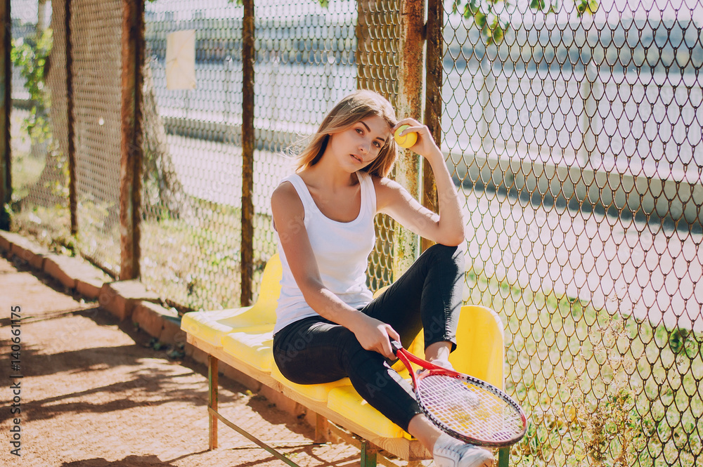 Girl with tennis racket Stock-Foto | Adobe Stock