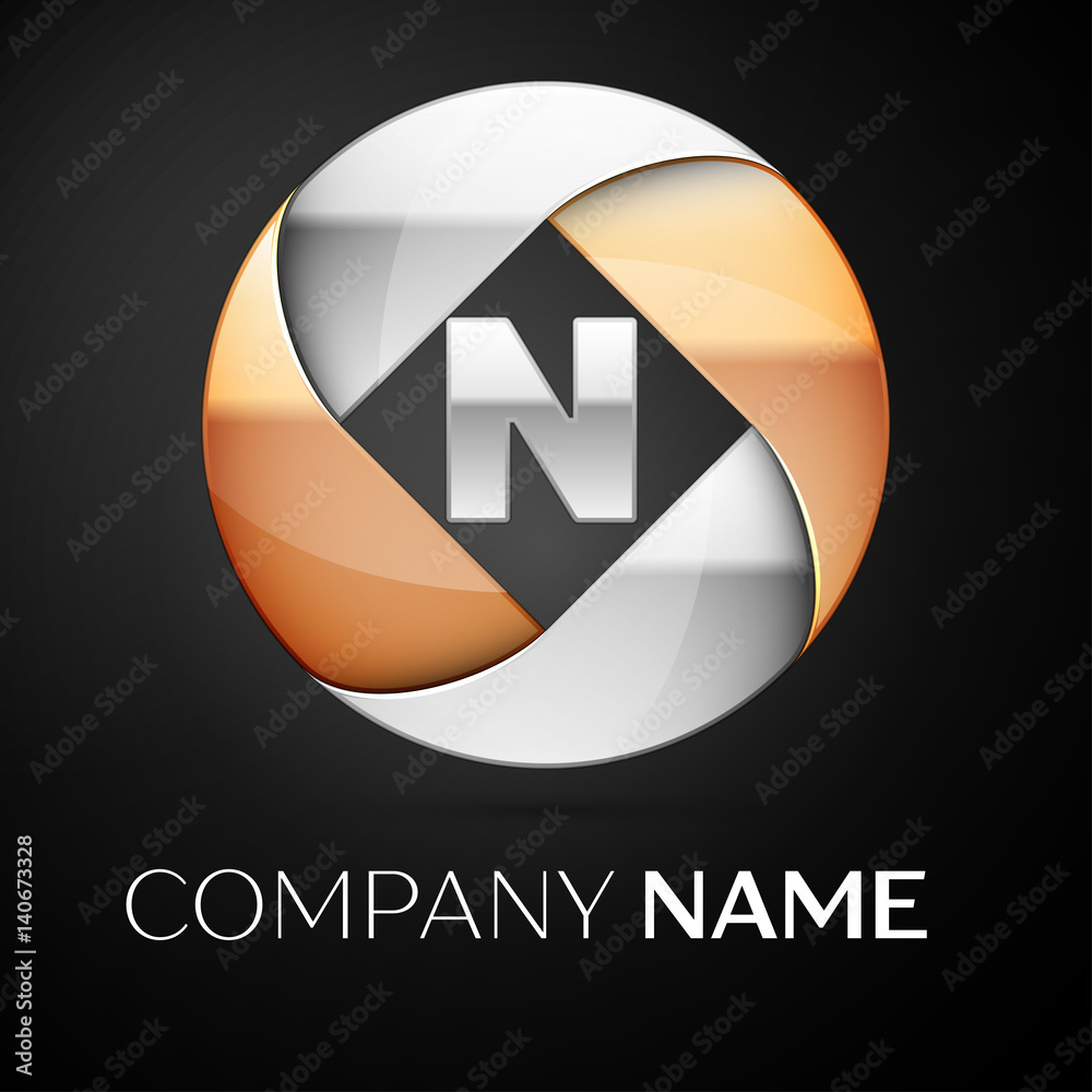Letter N vector logo symbol in the colorful circle on black background ...