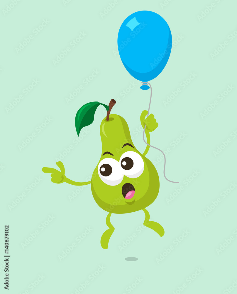 Illustration of cute flying pear mascot pointing at something. Isolated ...