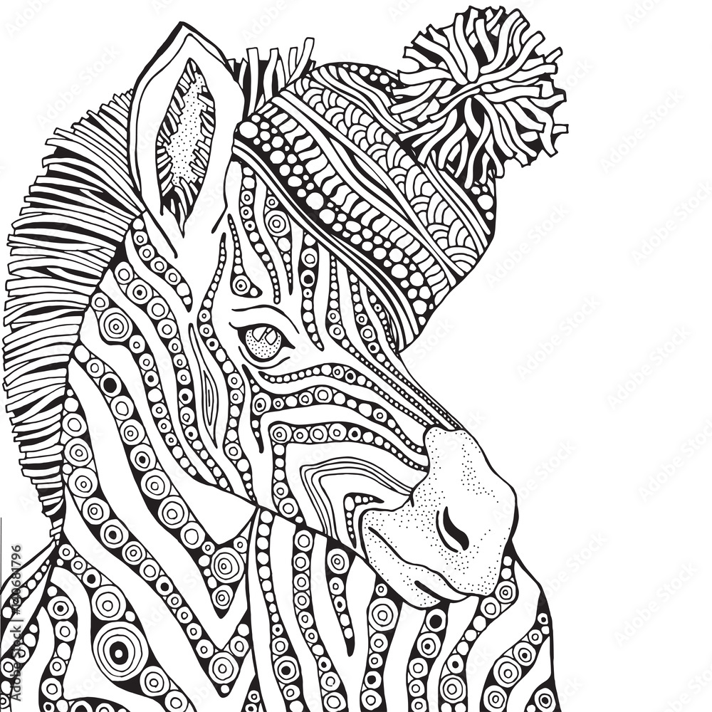 Coloring Book page for Adult and children. Zebra in zentangle style ...
