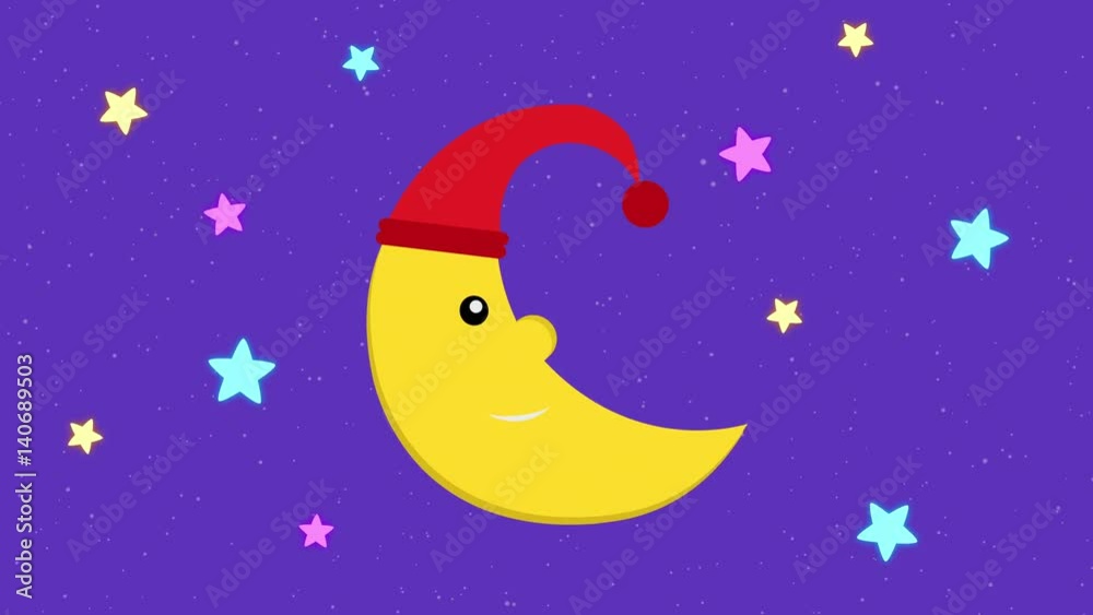 Cute cartoon character of Smiling Moon With Sleeping Hat Background and ...